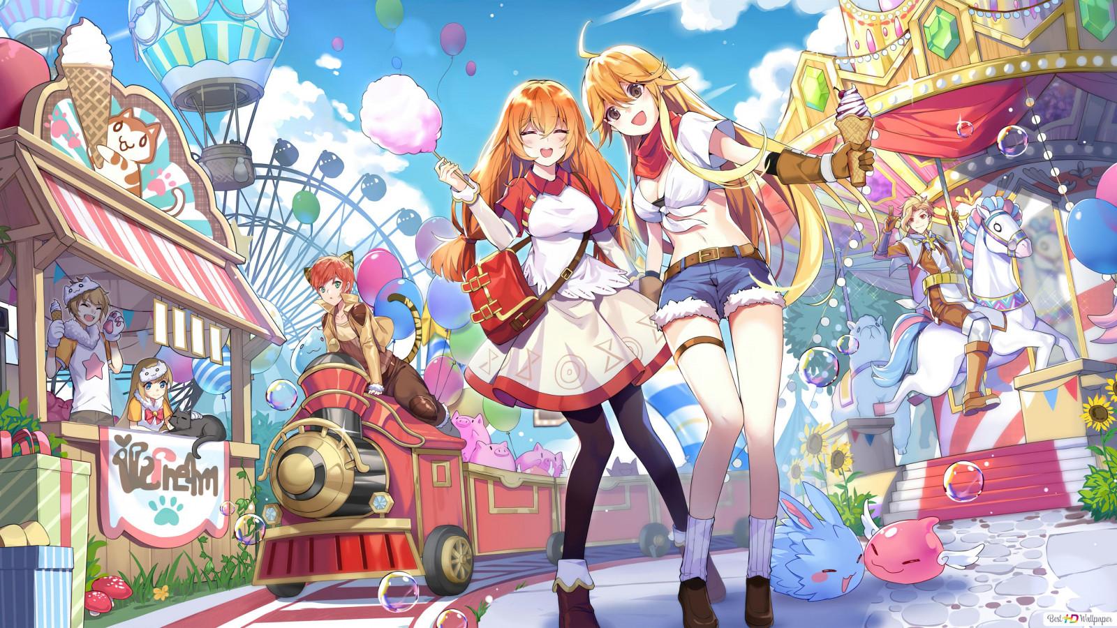 Wallpaper : Fun Fair, keren, balon udara, gadis anime, melatih, Anime ...