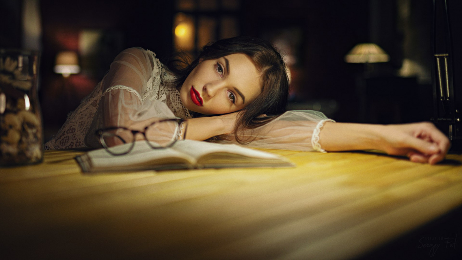 Wallpaper Sergey Zhirnov Women Red Lipstick Portrait Face