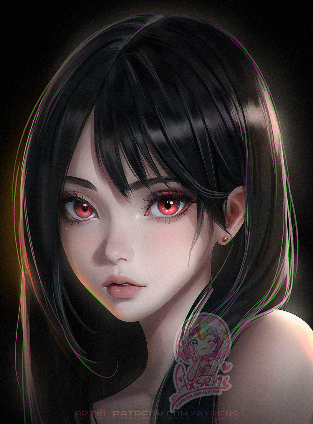 Wallpaper : axsens, drawing, red eyes, portrait, dark hair, looking at ...