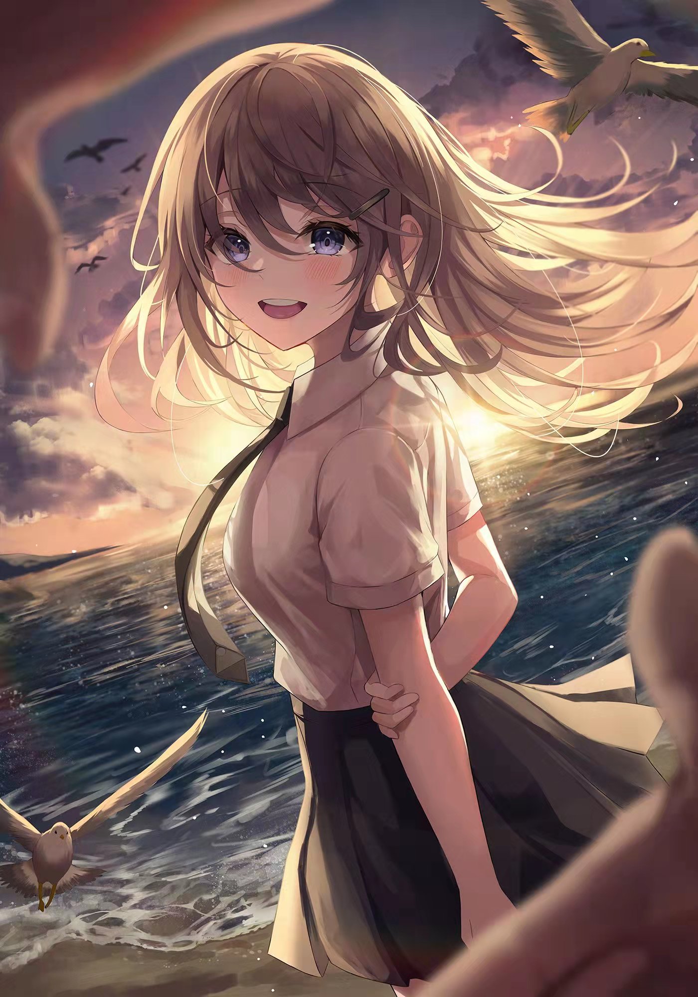Achtergronden : zee, anime, animemeisjes, schemer 1400x2000 - CHEN232 ...