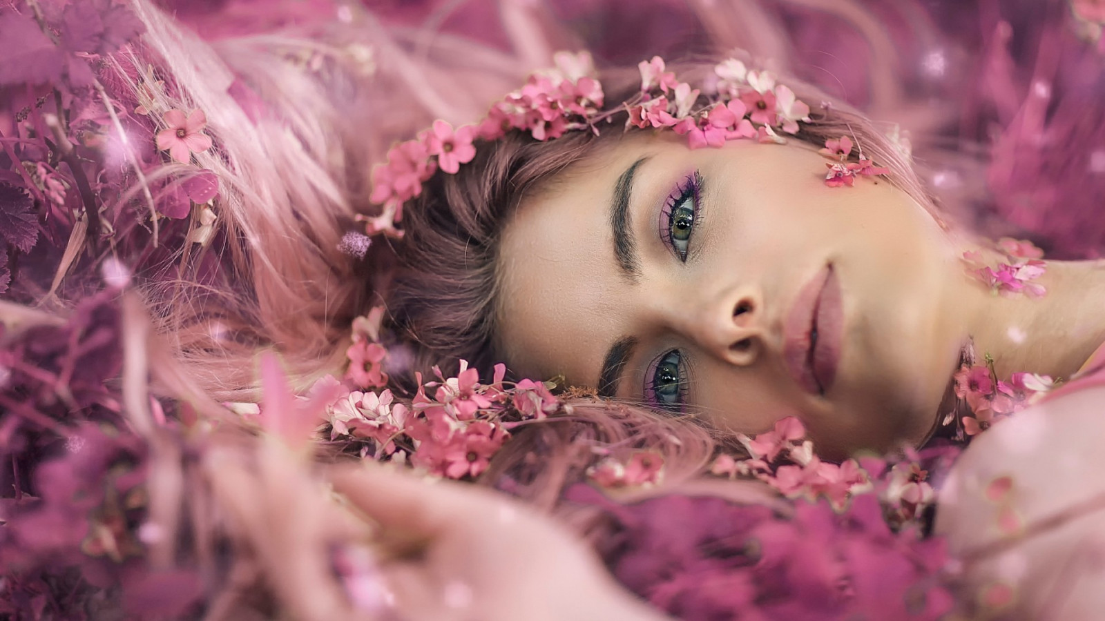 Wallpaper Face Women Model Portrait Depth Of Field Pink Flowers