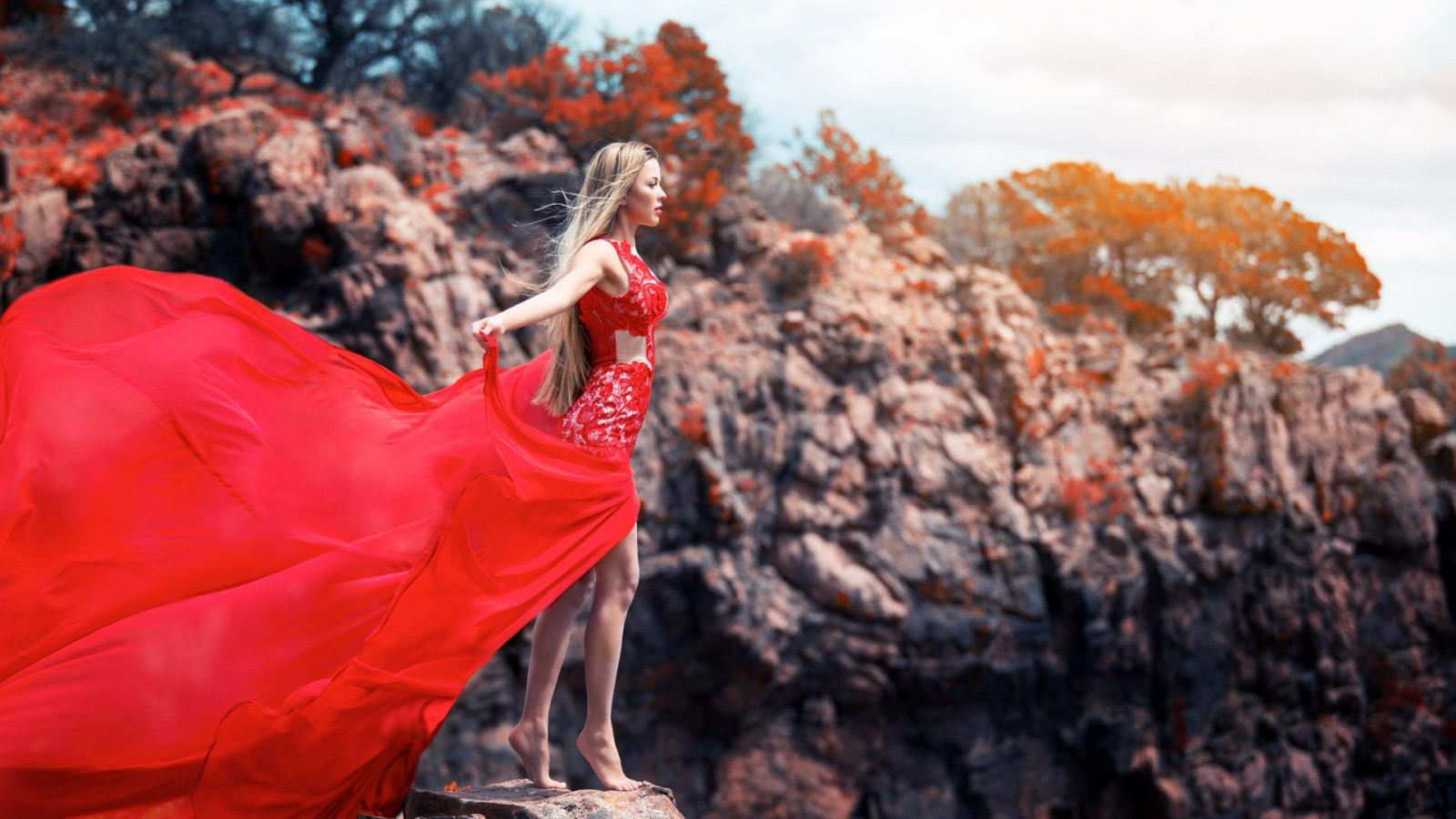 Wallpaper Trees Women Outdoors Model Blonde Long Hair Rock