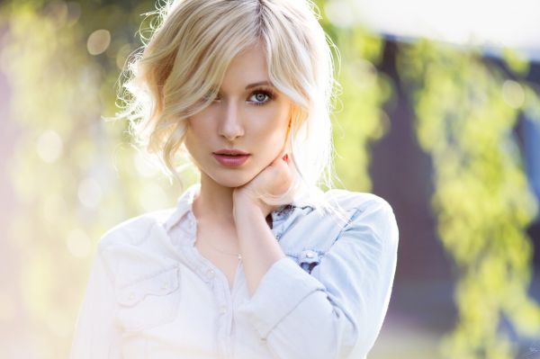 Wallpaper Kaylee Killion Blonde Model Looking At Viewer Blue Eyes