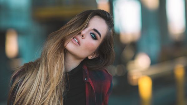 Wallpaper Blonde Face Long Hair Cleavage Portrait Bokeh