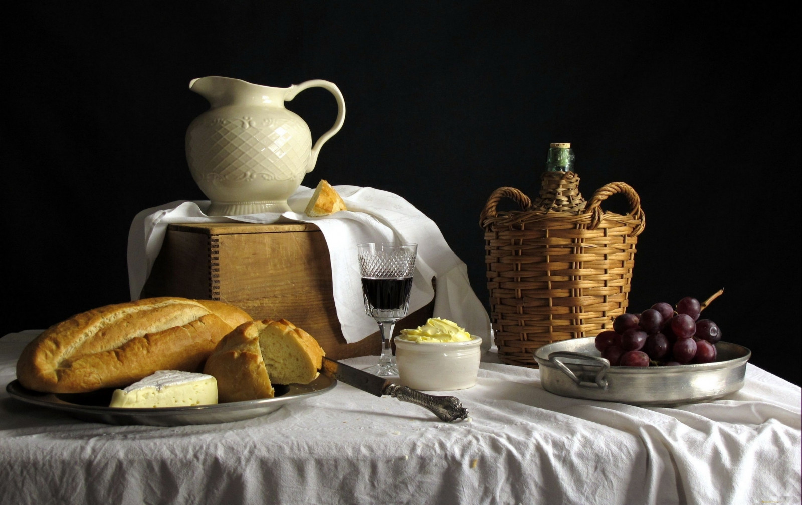 Wallpaper : bread, grapes, table, still life 2436x1535 - wallup ...