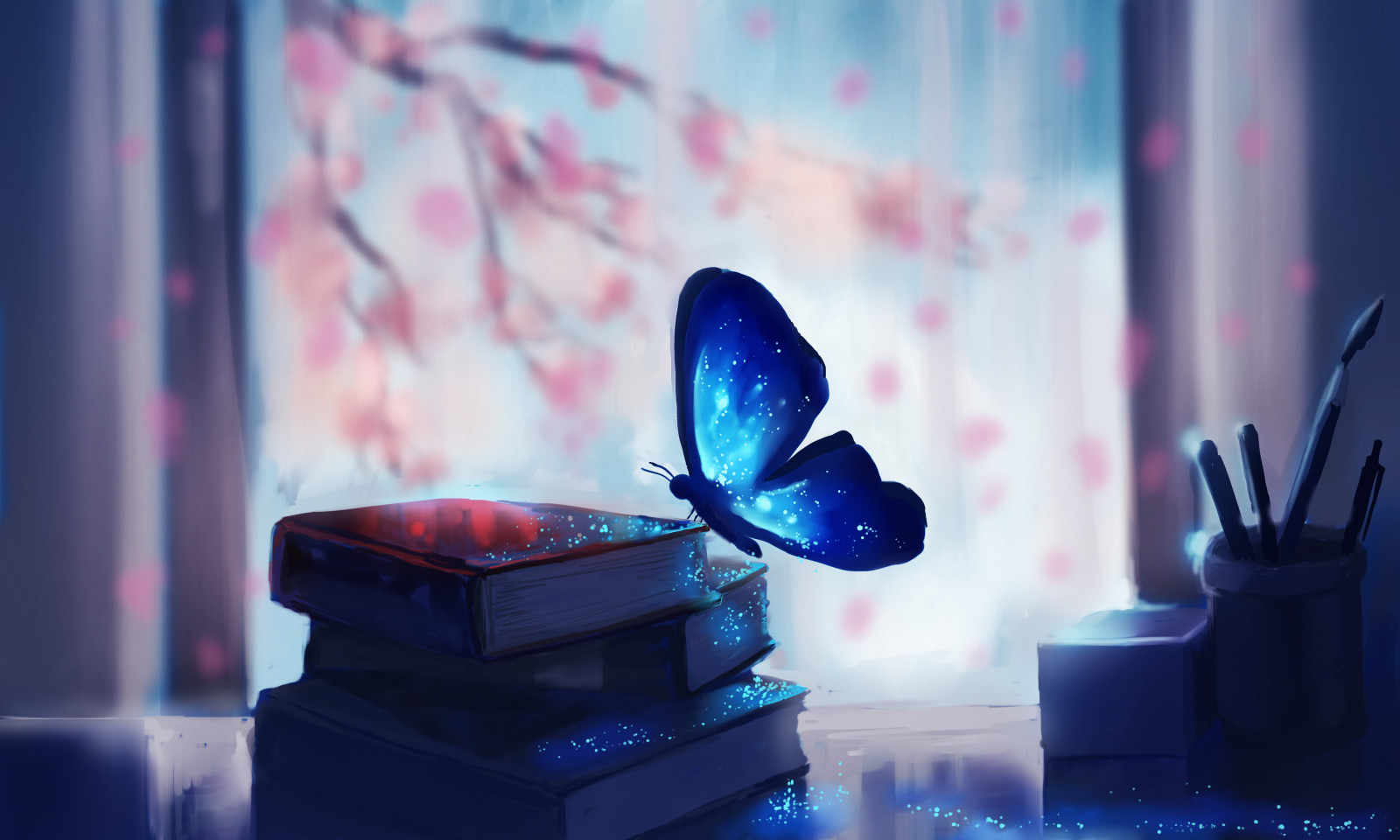 배경 화면 : 5000x3000 픽셀, 미술, 삽화, 도서, 서적, 가지, 나비, Chibionpu, 그림, 사쿠라, 나무 ...