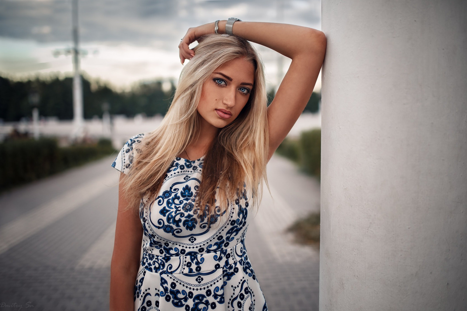 Wallpaper White Women Outdoors Blonde Depth Of Field Long Hair Blue Eyes Glasses Dress
