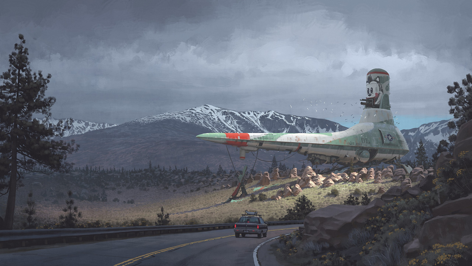 Obrázky na plochu : hory, sneh, vozidlo, lietadlo, vesmírna loď, Simon St lenhag, transport ...