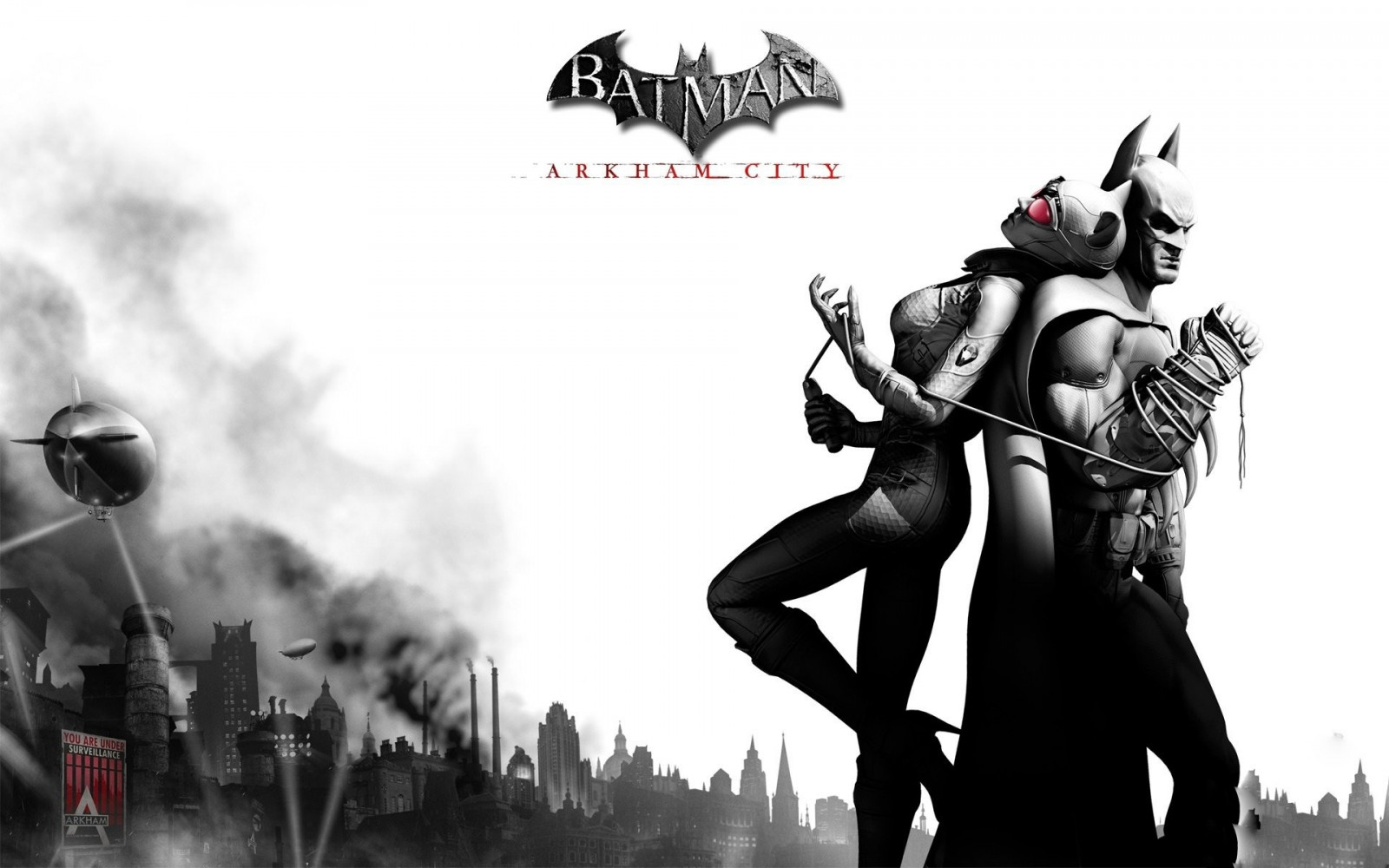 Wallpaper Batman Arkham City Catwoman Airship City Clouds Game