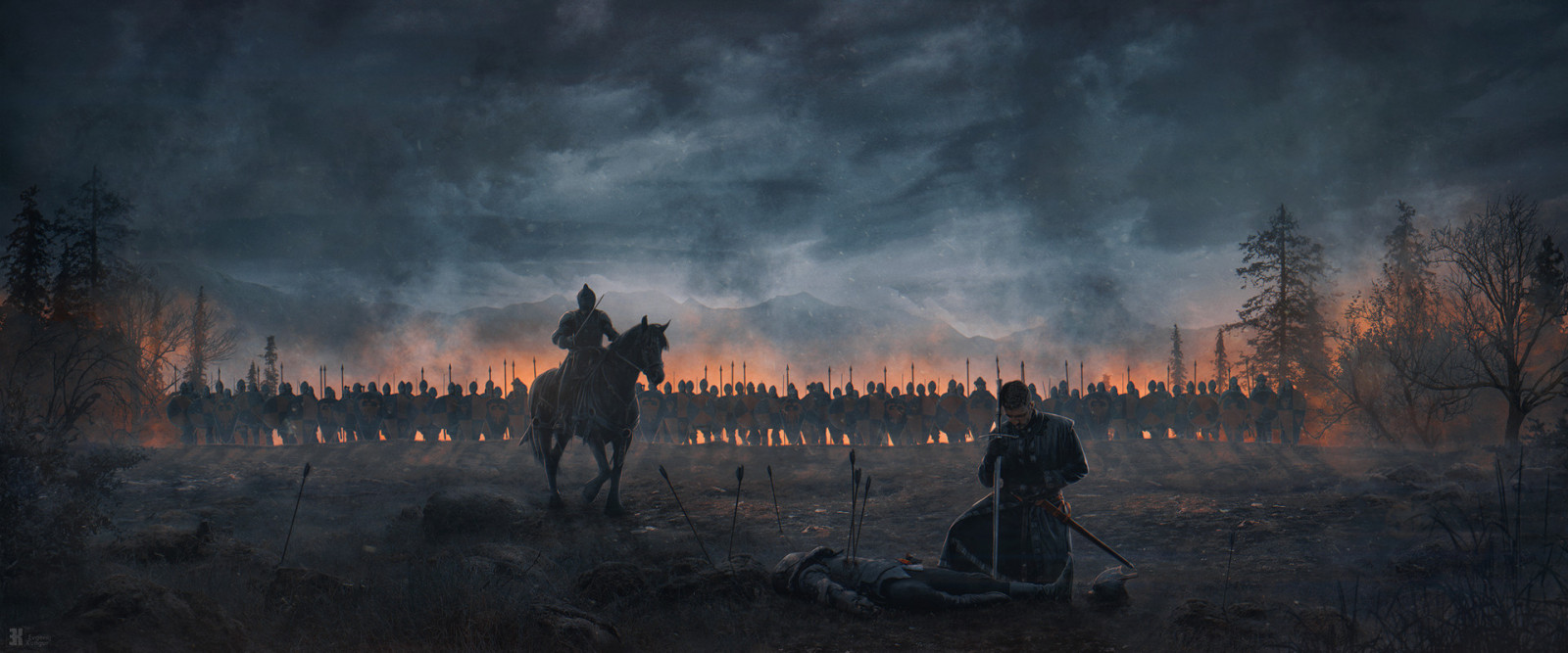 배경 화면 : 디지털 아트, 기사, 병사, 육군, 전사, 전쟁, 말, 화살, 삽화, 검 1920x801 ...