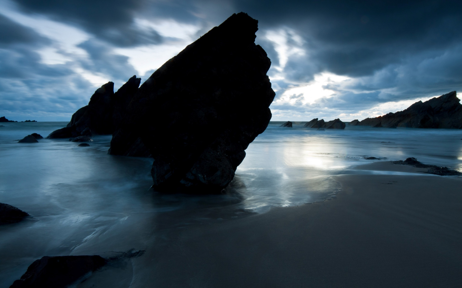 Wallpaper : beach, blue, gray, ocean view, rocks, clouds, monochrome ...