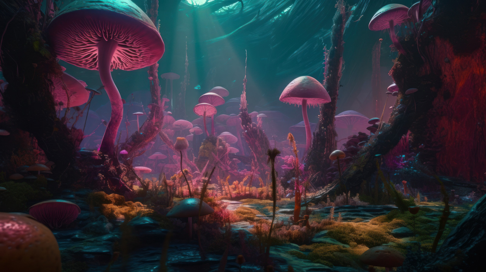 Wallpaper Ai Art Aliens Landscape Planet Colorful Mushroom