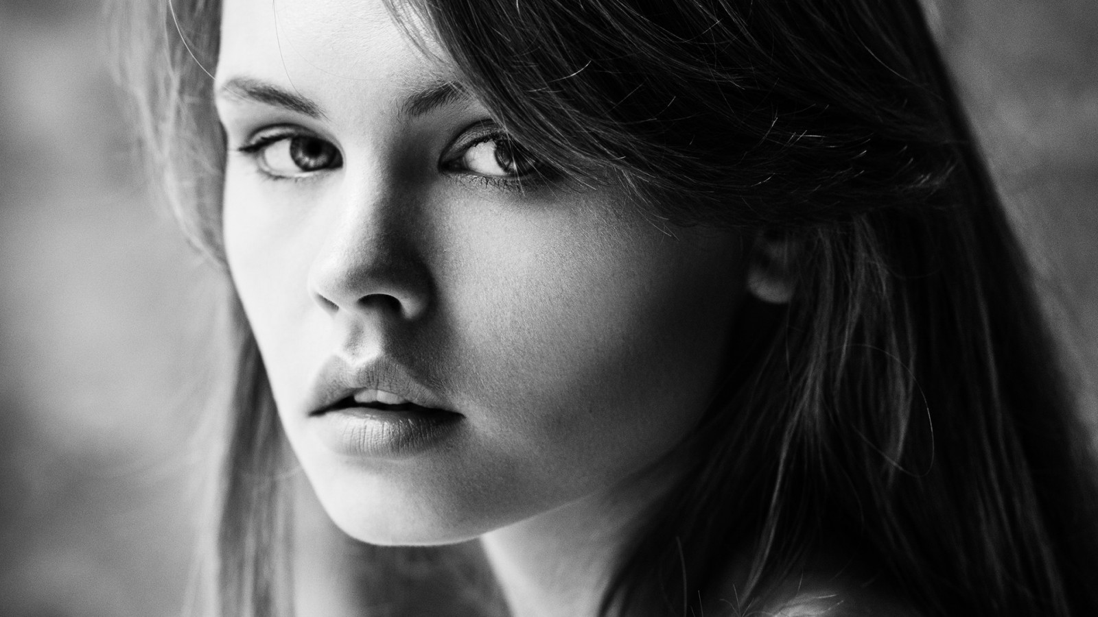 Papel De Parede Cara Mulheres Monocromático Modelo Cabelo Longo