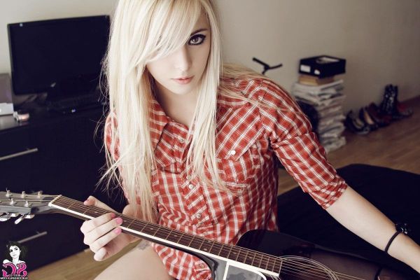 Wallpaper Women Model Blonde Glasses Guitar Fashion Suicide