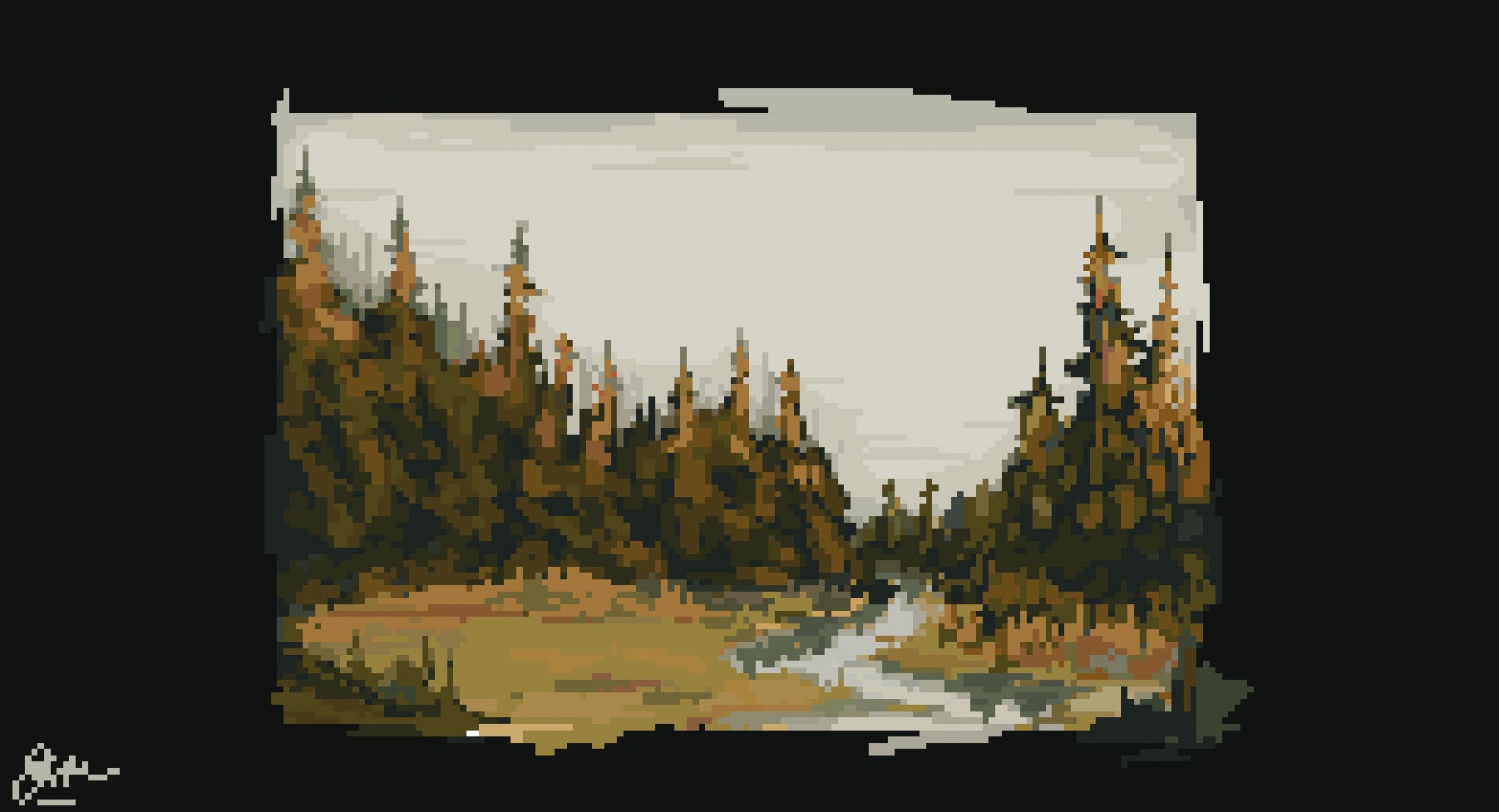 Wallpaper : pixel art, digital art, trees, nature, forest, water, river ...