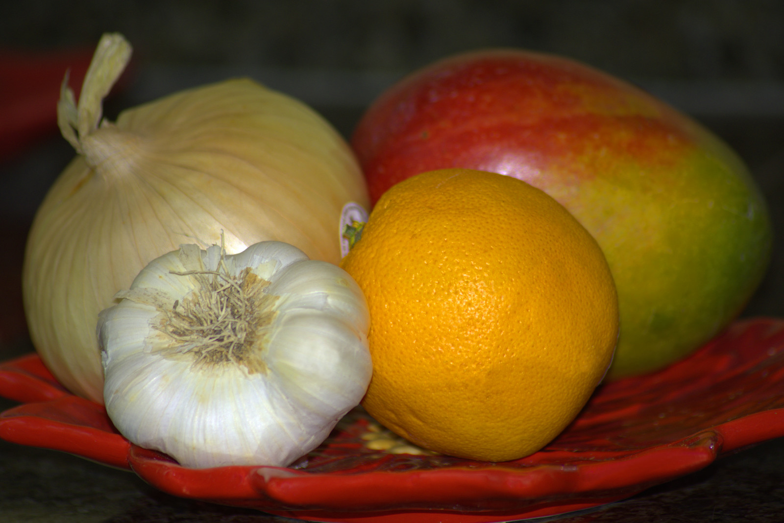 Obrázky na plochu : jedlo, tanier, ovocný, mango, Cibuľa, cesnak ...