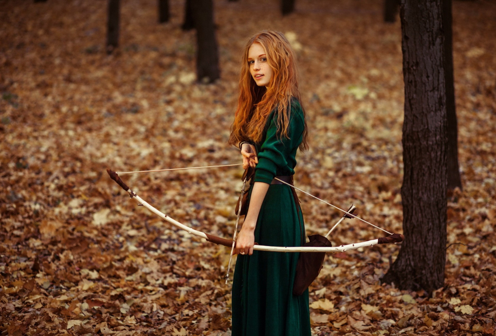 Wallpaper : forest, women, redhead, long hair, archer, archery, spring ...