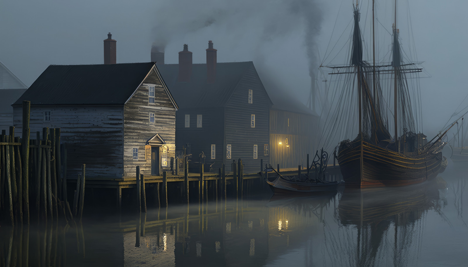Wallpaper : ai art, illustration, ship, harbor, mist 4579x2616 - alx ...