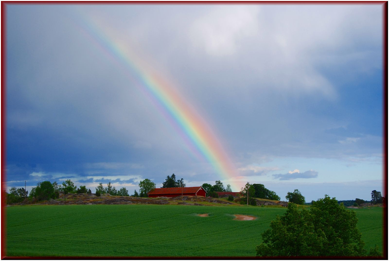 Wallpaper : June, clouds, barn, rural, rainbow, Sweden, farm, pasture ...