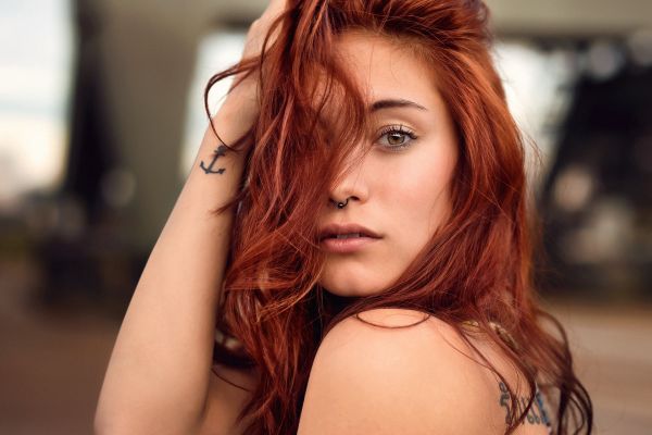 Wallpaper Face Women Redhead Nose Rings Long Hair Open Mouth