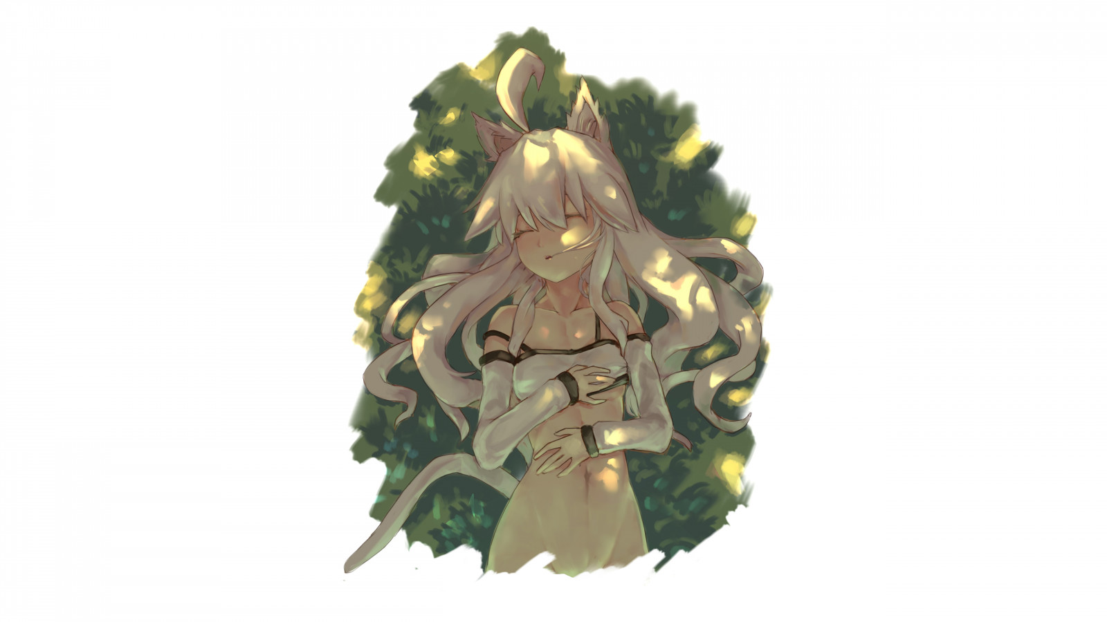 วอลเปเปอร์ : ตัวละครดั้งเดิม, Nekomimi, ผมขาว, นอนหลับ 5120x2880 ...