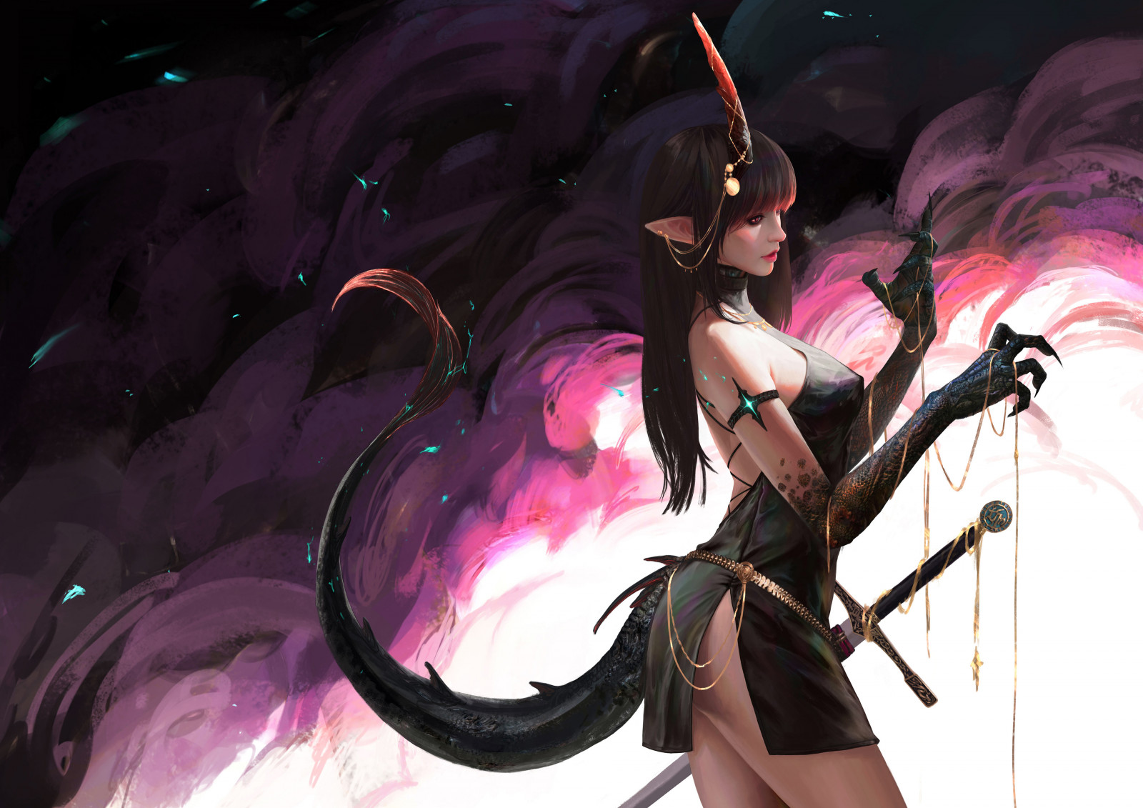 Wallpaper Artwork Fantasy Art Fantasy Girl Pointy Ears Tail