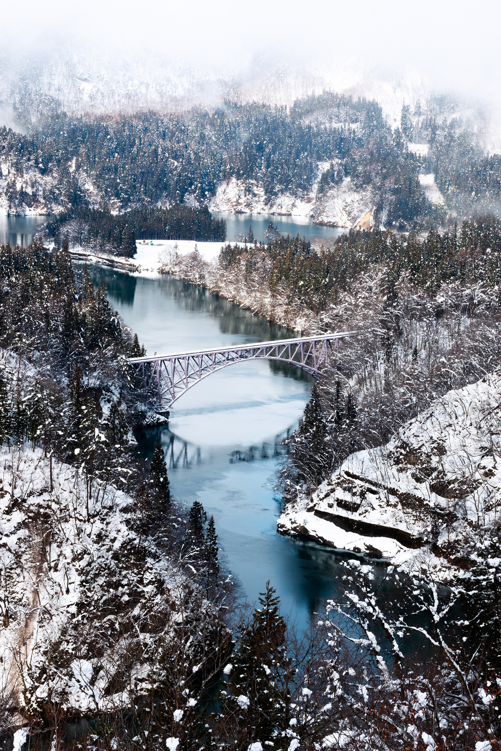 Wallpaper : valley, snow, river, Japan, bridge 1788x2681 - Francazo ...