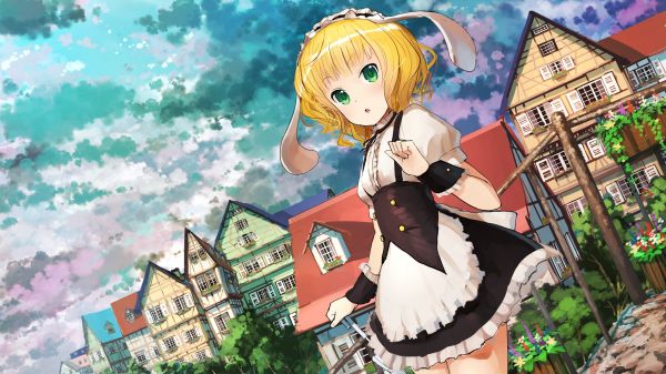 Wallpaper Ai Generated Anime Girls Long Hair Blonde Green Eyes