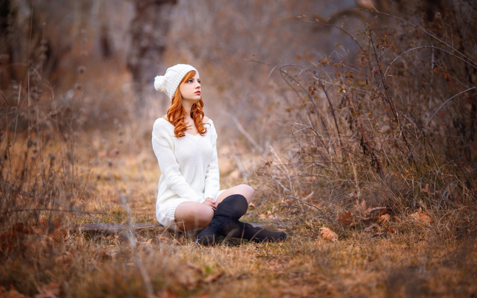Wallpaper Sunlight Forest Women Outdoors Redhead Depth Of Field