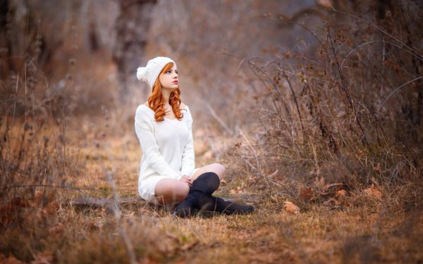 Wallpaper Sunlight Forest Women Outdoors Redhead Depth Of Field