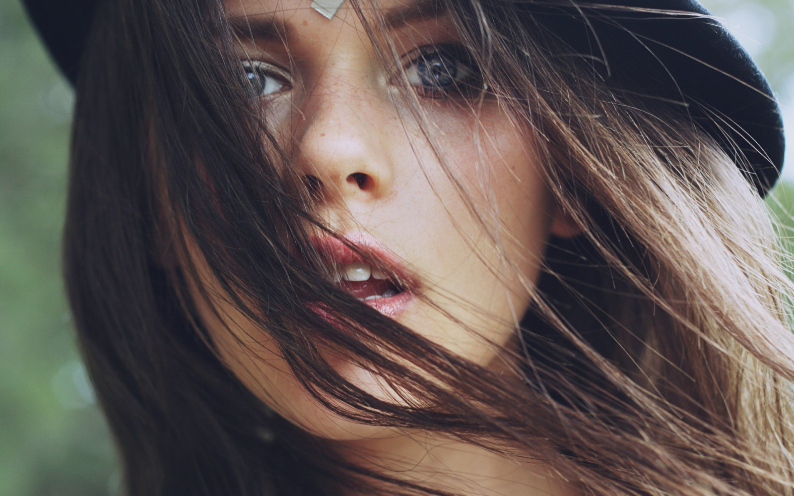 Wallpaper Women Model Long Hair Blue Eyes Brunette Open Mouth