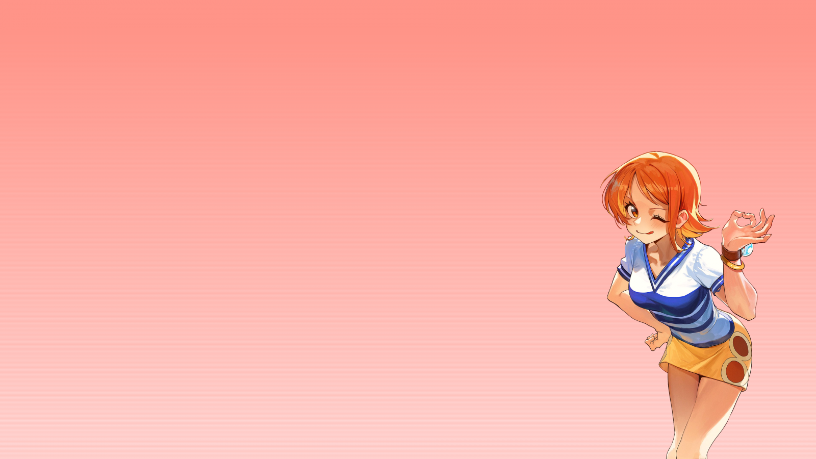 Wallpaper Anime Girls Big Boobs Short Hair Redhead Nami One Piece Wink Ok Sign White