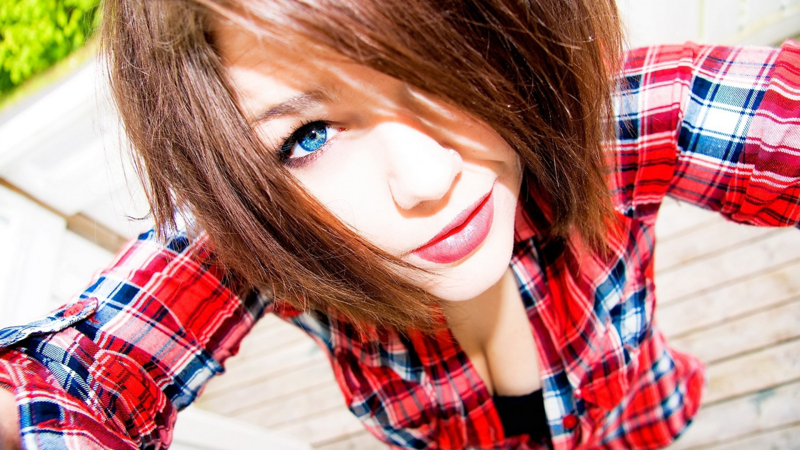 Wallpaper Face Women Model Long Hair Blue Eyes Brunette Glasses