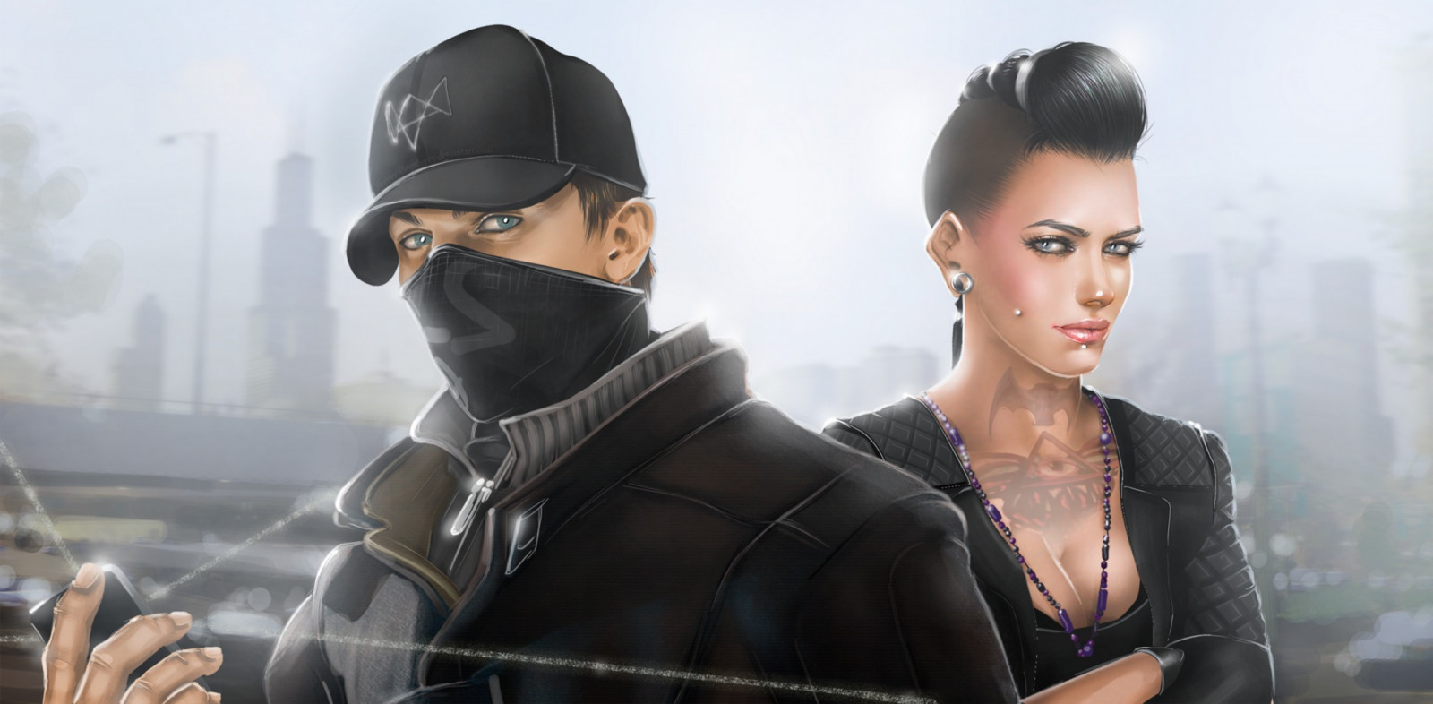 Wallpaper : drawing, mask, Watch Dogs, Chicago, Aiden Pearce, Clara ...