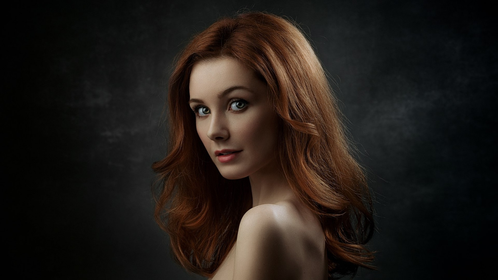 Wallpaper Women Redhead Face Simple Background Green Eyes
