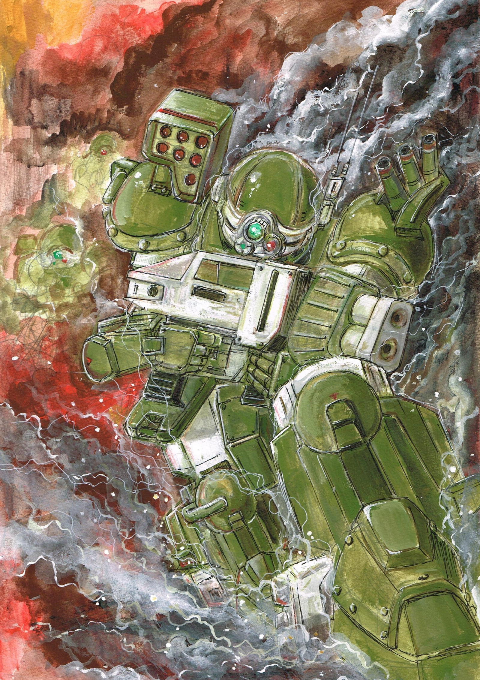 배경 화면 : Scope Dog, Armored Trooper VOTOMS, 애니메이션, mechs, 슈퍼 로봇 대전, 삽화 ...