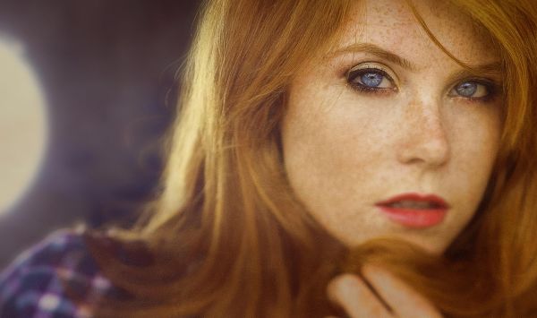 Wallpaper Face Women Redhead Model Depth Of Field Blue Eyes Red