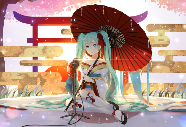 วอลเปเปอร์ ภาพประกอบ ผมยาว สาวอะนิเมะ Vocaloid Hatsune Miku