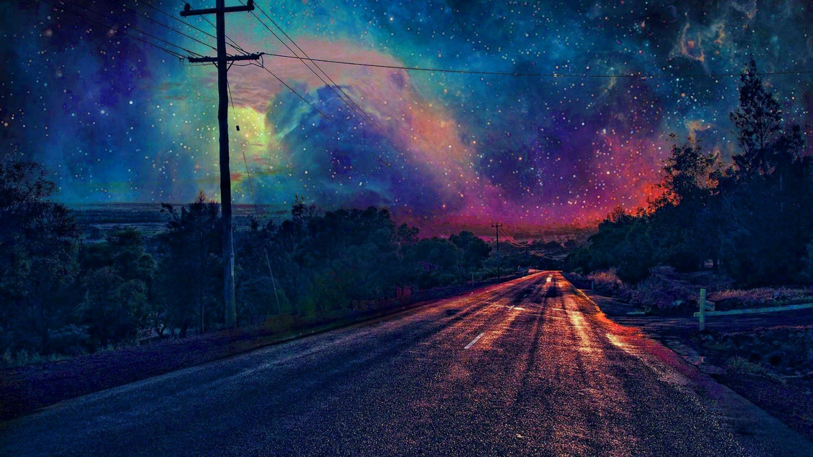 Tapety : 1920x1080 px, mlhovina, noc, silnice, hvězdy 1920x1080 ...