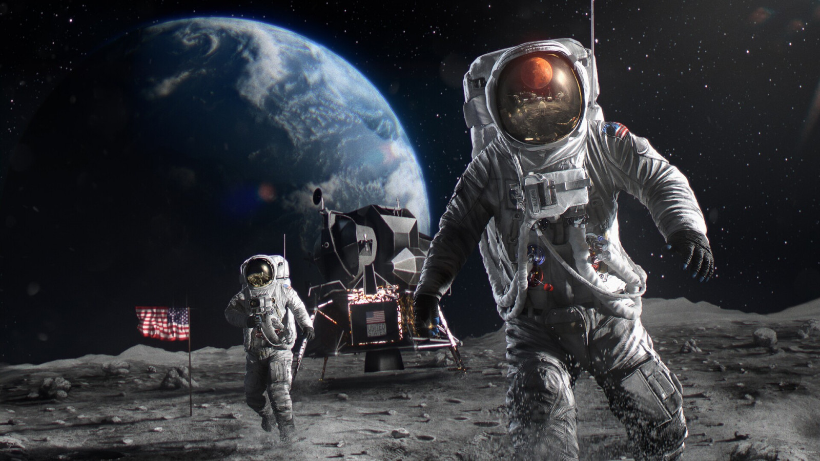 Wallpaper : Moon, space art, astronaut, Earth 1920x1080 ...