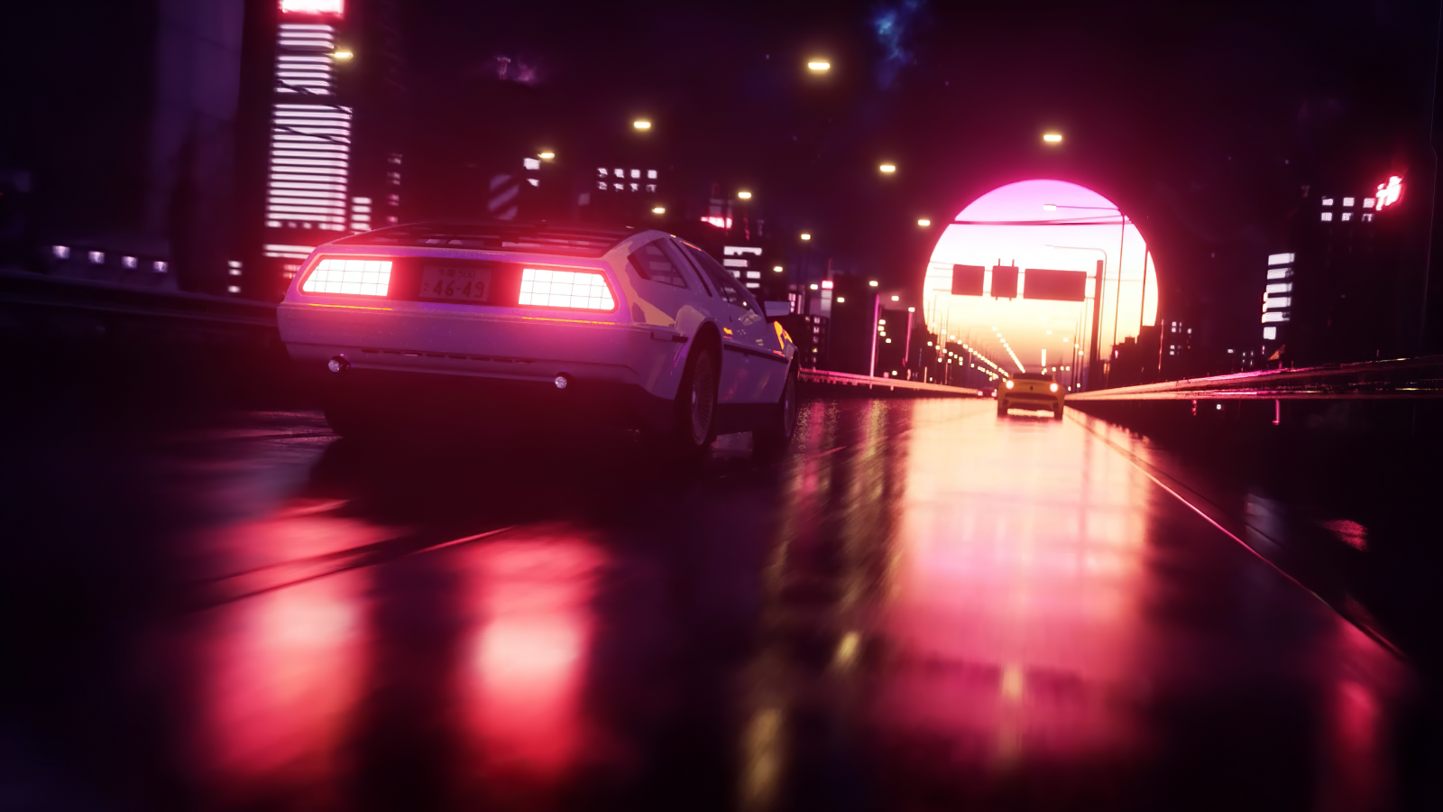 Wallpaper : artwork, digital, car, lights, road, Retrowave, synthwave ...