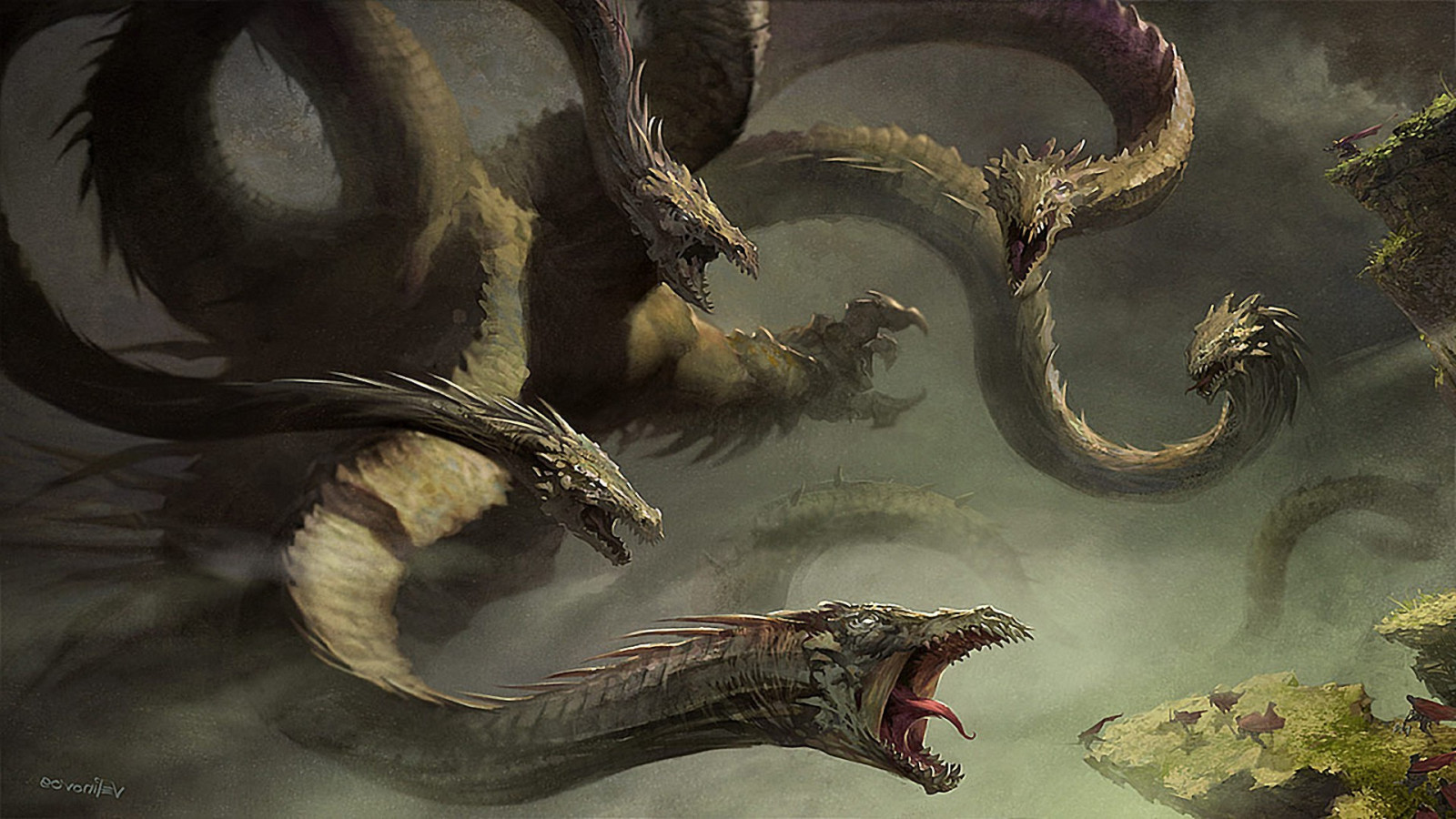 วอลเปเปอร์ : ภาพประกอบ, ศิลปะจินตนาการ, สิ่งมีชีวิต, มังกร, Hydra ...