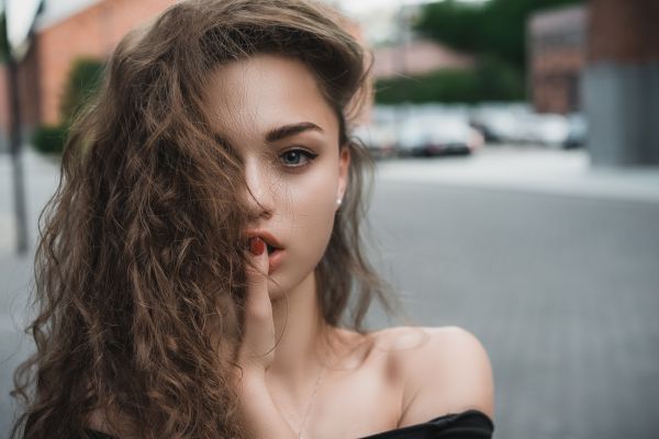 Wallpaper Model Brunette Long Hair Looking At Viewer Hair In Face