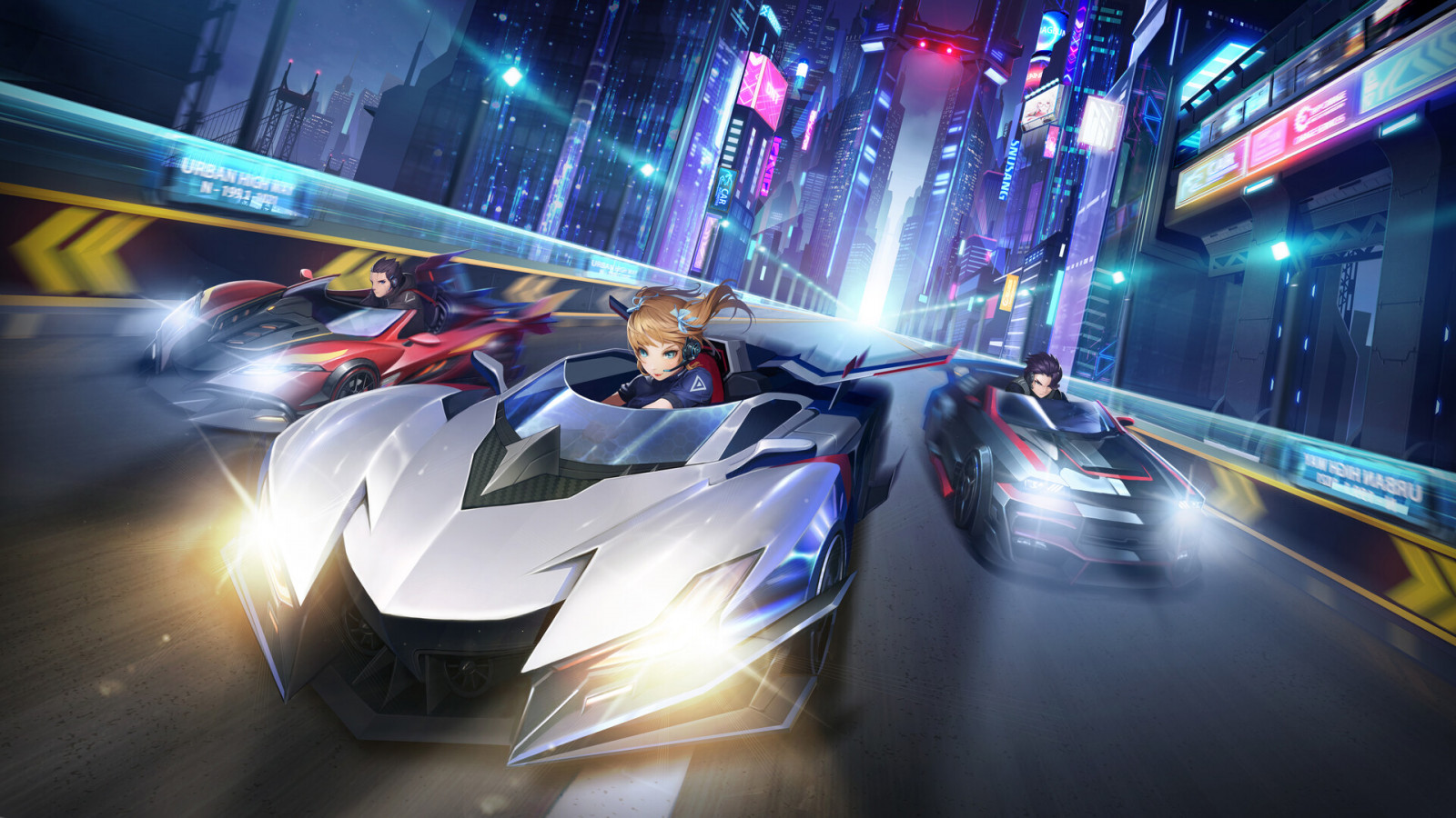 Wallpaper : Bageumi, drawing, night, city lights, racer, motion blur ...