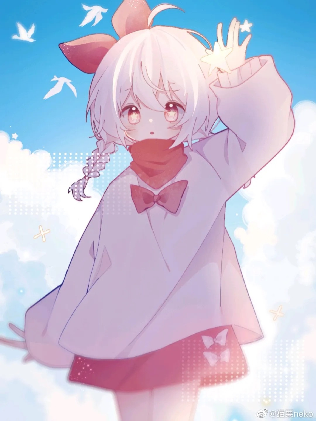 배경 화면 : warma, 애니메이션 소녀들, 수직선, 머리띠, 별, 구름, star eyes 1080x1440 - 天泽一夏 ...