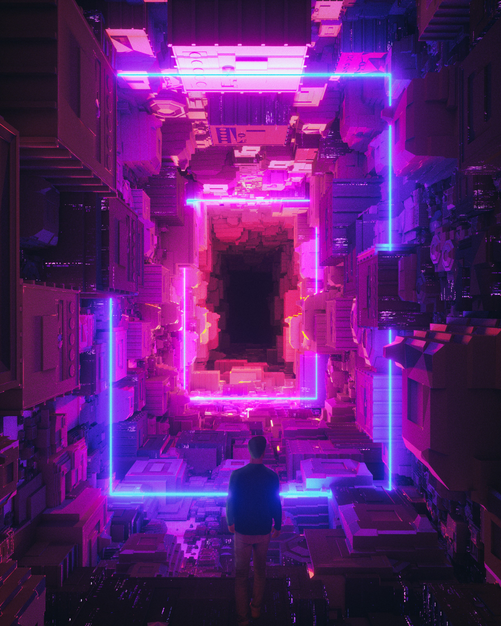 Obrázky na plochu : beeple, digital art, 3D, neon, námestie, veľkomesto ...