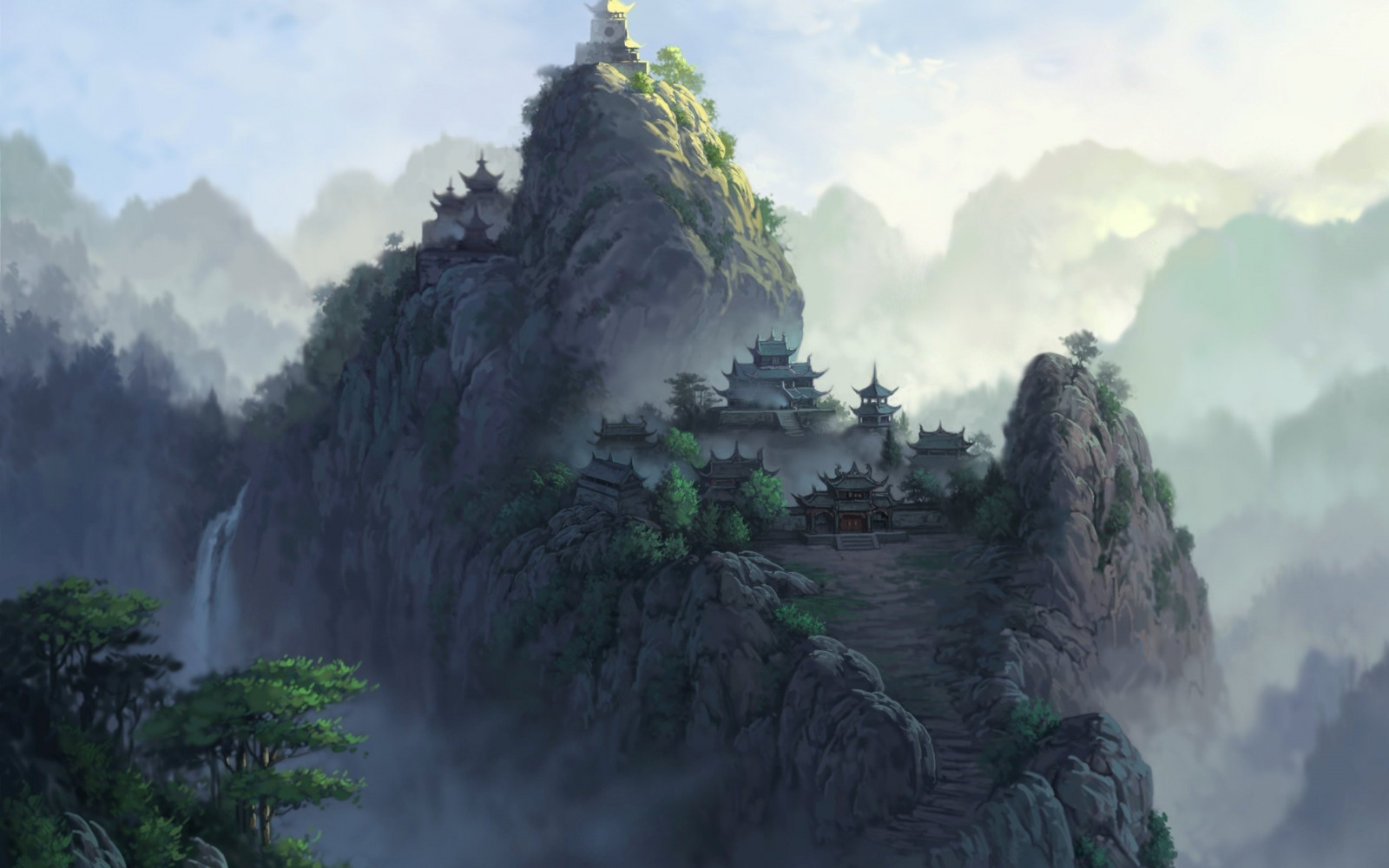 Achtergronden : landschap, anime, hemel, mist, oerwoud, Mount scenery ...