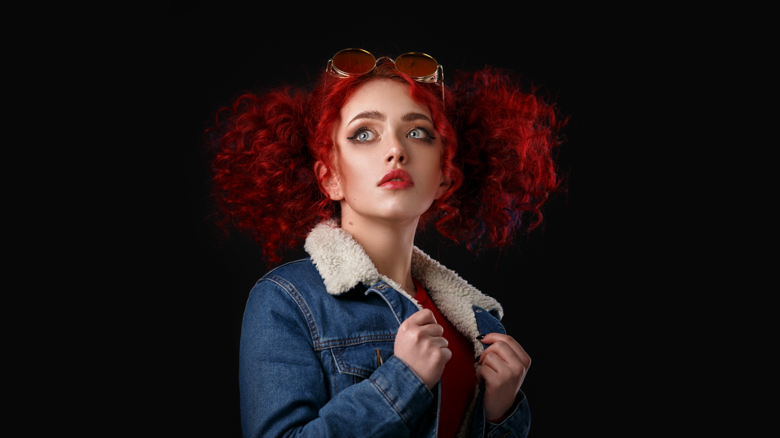 Wallpaper Women Model Redhead Curly Hair Sunglasses Portrait
