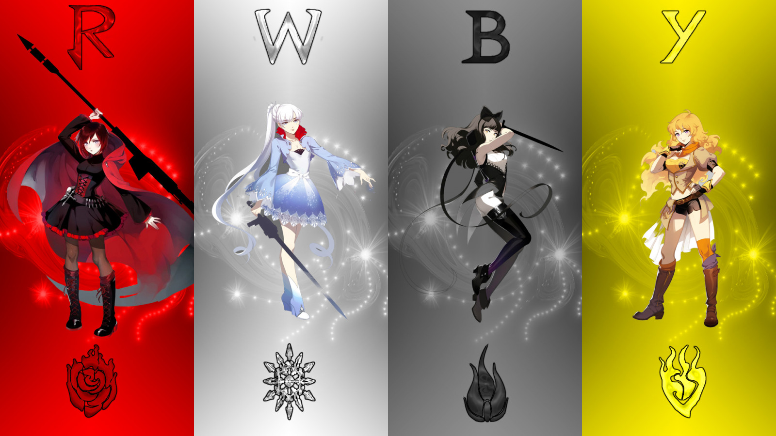 배경 화면 : 화이트, 검은, 삽화, 빨간, 노랑, 얼음, RWBY, 양 샤오 롱, 루비 로즈, Weiss Schnee ...