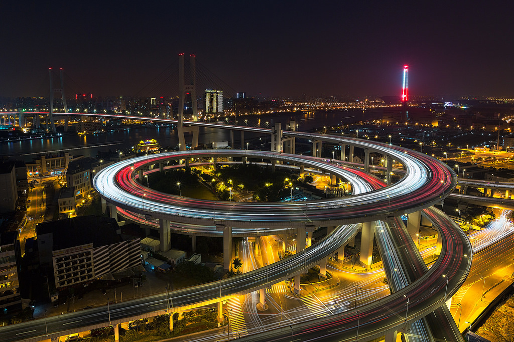 Wallpaper : China, city, bridge, light, cars, night, long, exposure ...